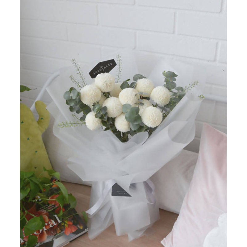 Minimalist White Ping Pong Flower Bouquet (Johor Bahru Delivery Only ...