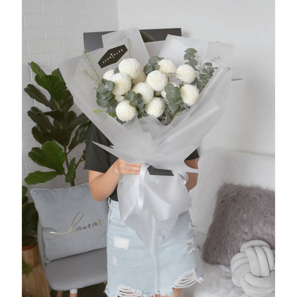 Minimalist White Ping Pong Flower Bouquet (Johor Bahru Delivery Only ...