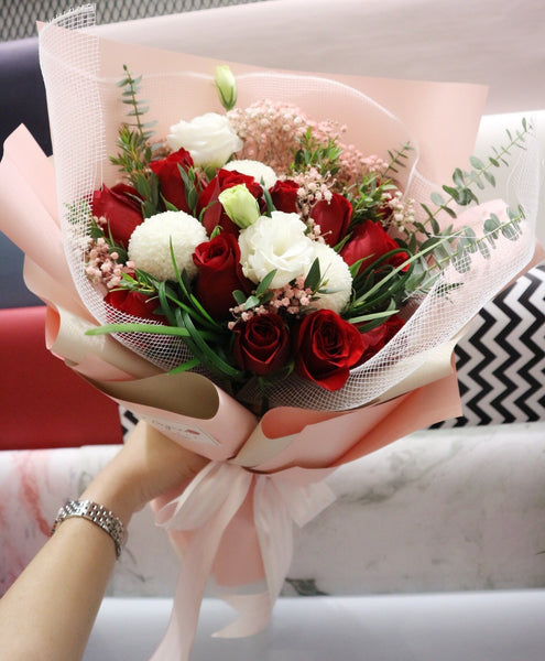 Roses, Eustomas & Ping Pong Flower Bouquet | Giftr - Malaysia's Leading ...