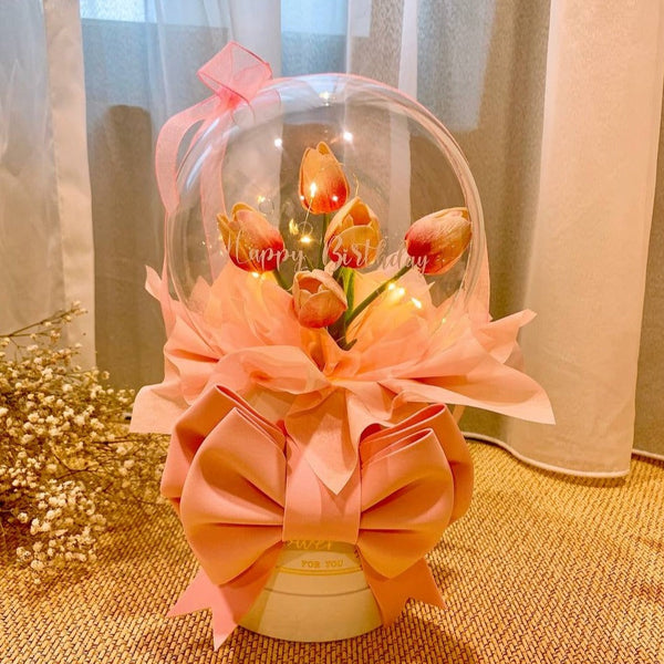 Acrylic Bobo Artificial Tulip Ribbon Flower Box (West Malaysia Deliver ...