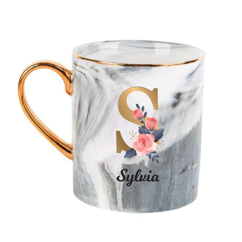 Personalised Initial Marble Mug With Lid & Spoon (Nationwide Delivery ...