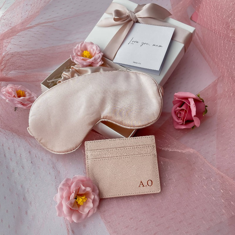Personalized Luxe Pamper Set | Premium Silk Eye Mask and Leather Card ...
