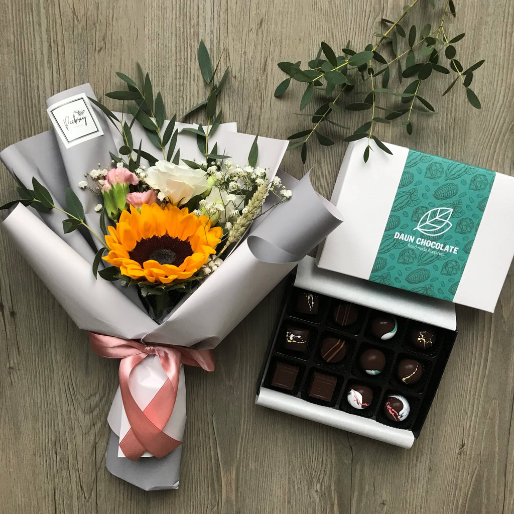 Chocolate pralines (12 pcs) and Flower Bouquet | Giftr - Malaysia's ...